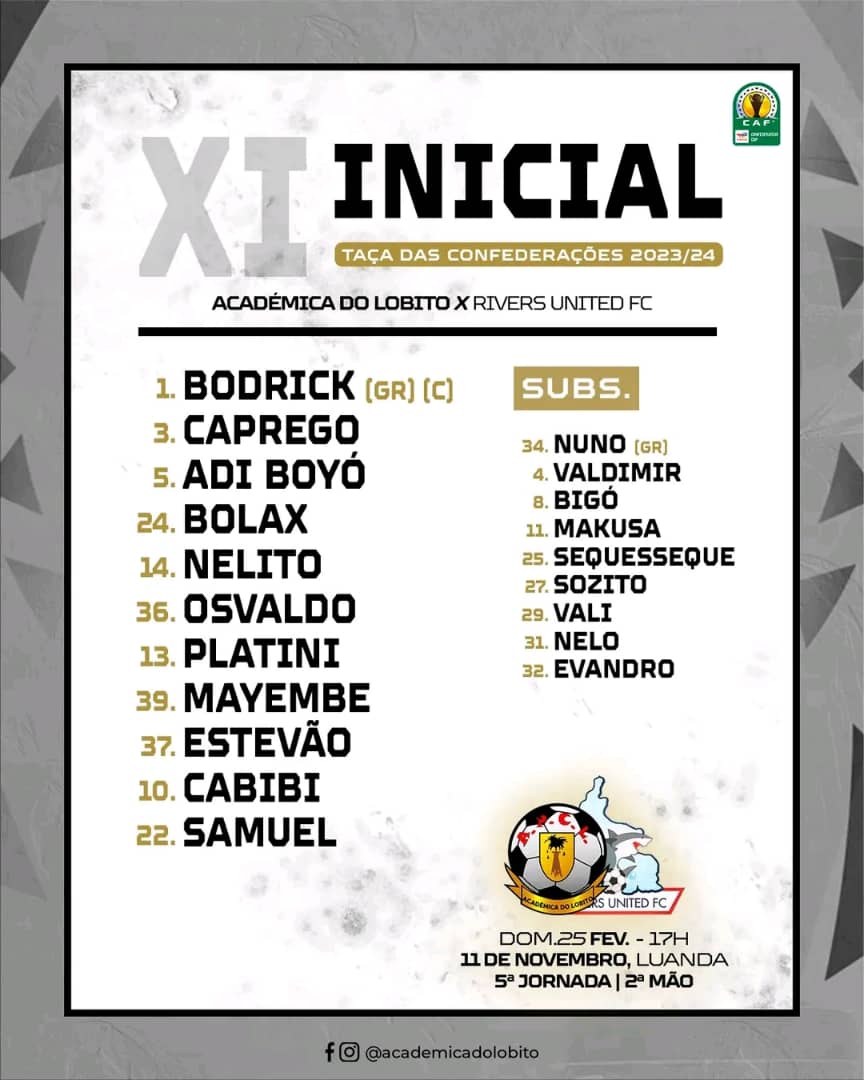 Coupe CAF - APC Lobito vs Rivers United : Les compositions officielles ...