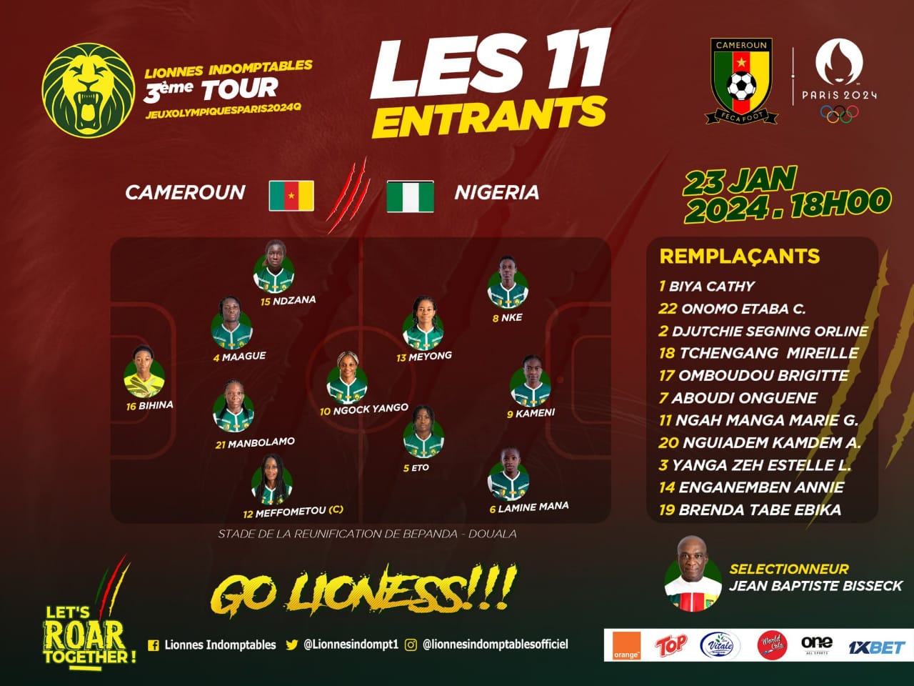 Éliminatoires JO 2024 - Cameroun vs Nigéria : Les composition officielle