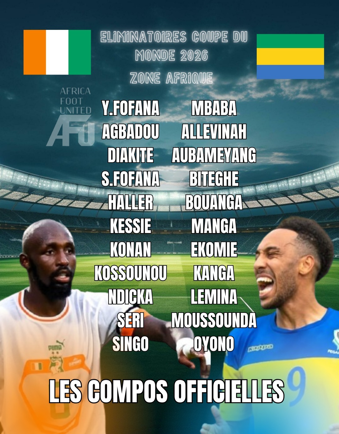 Éliminatoires Coupe du Monde Côte d'Ivoire - Gabon (Groupe F) : Voici les compositions ...