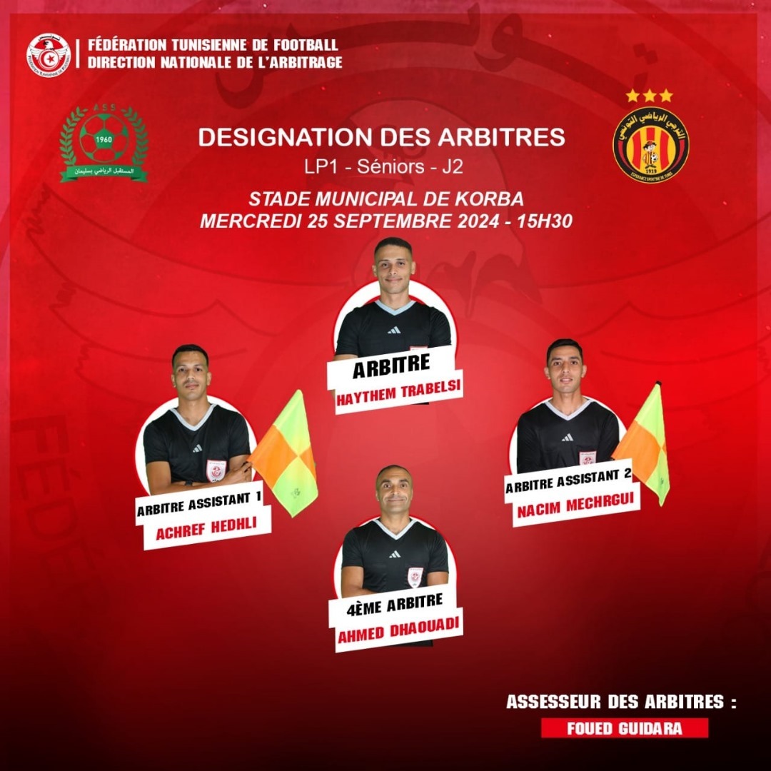 Tunisie-Ligue 1 (J2) : Haythem Trabelsi, arbitre du match AS Soliman-ES ...